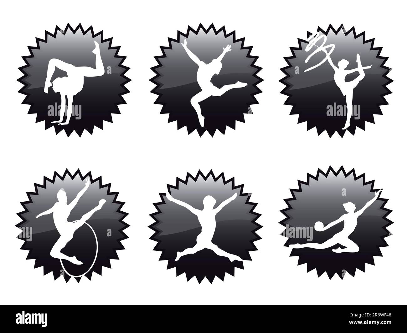 Young women in rhythmic gymnastics silhouette and exercises Stock ...