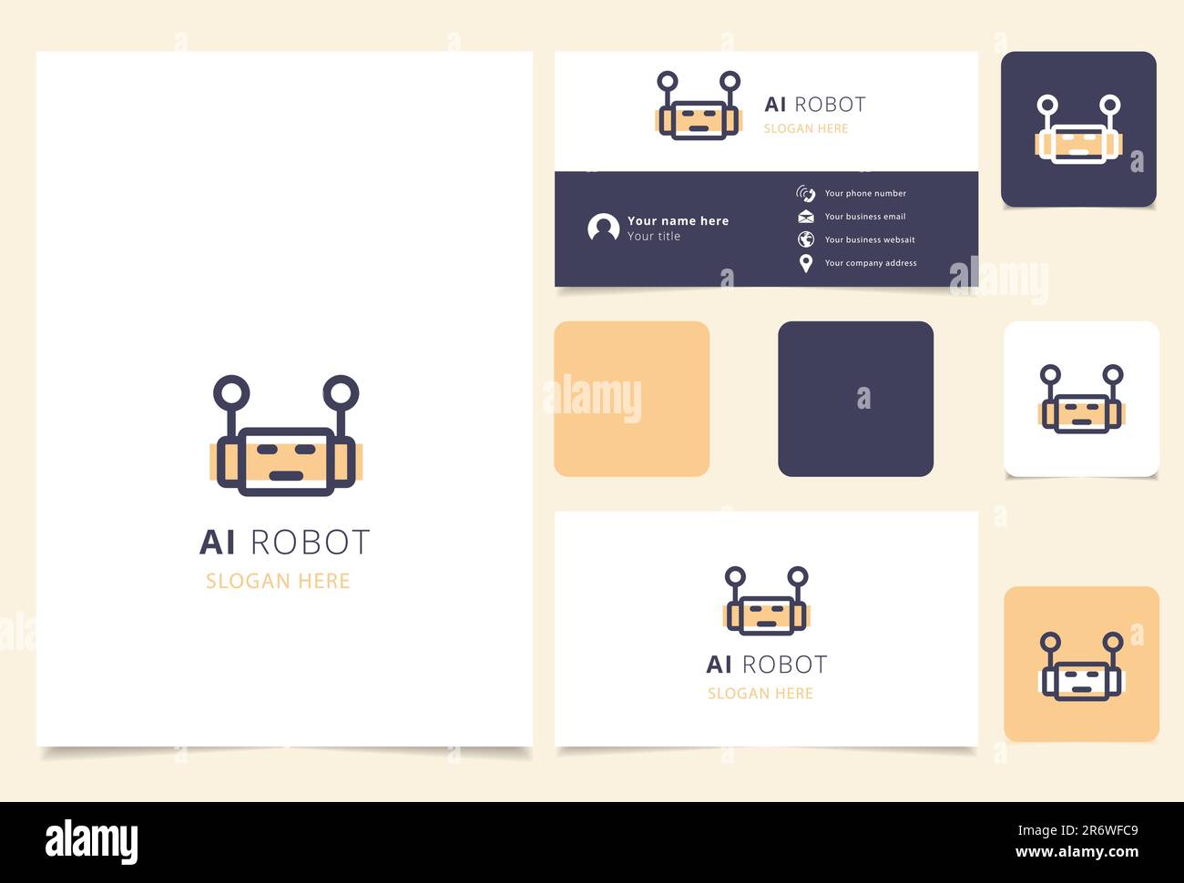 Ai robot logo design with editable slogan. Branding book and business ...