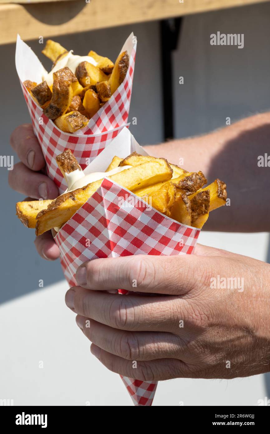 Traditional street food in Belgium and Netherlands, French fried ...