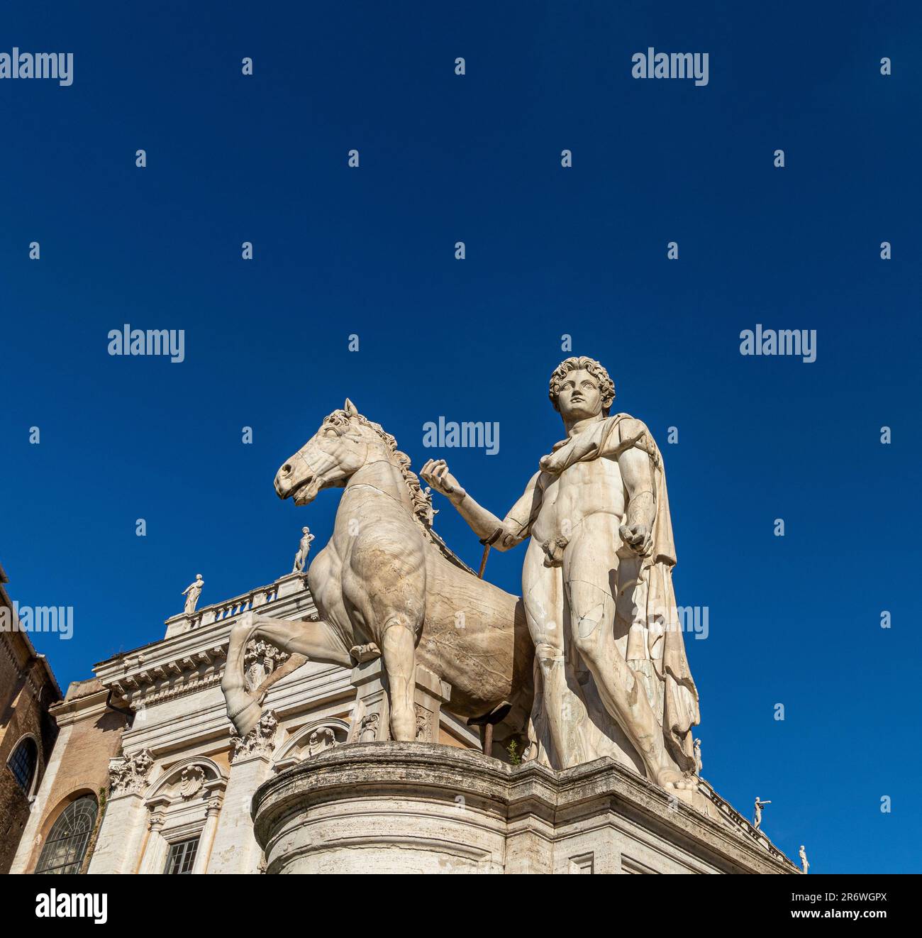 Close up of the statue of Castor, at the top of the cordonata, the ...