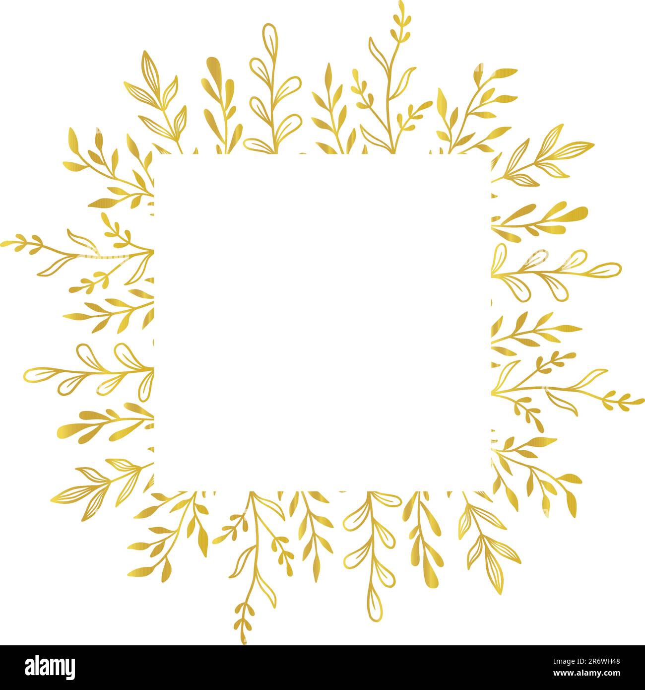Gold floral square border. Vector golden floral leaf wreath border ...