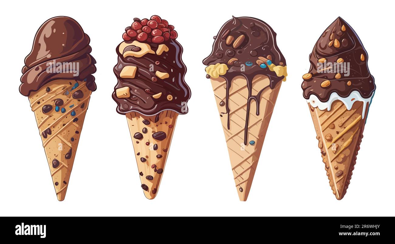 Chocolate Ice cream cone cartoon doodle icons set Stock Vector Image ...