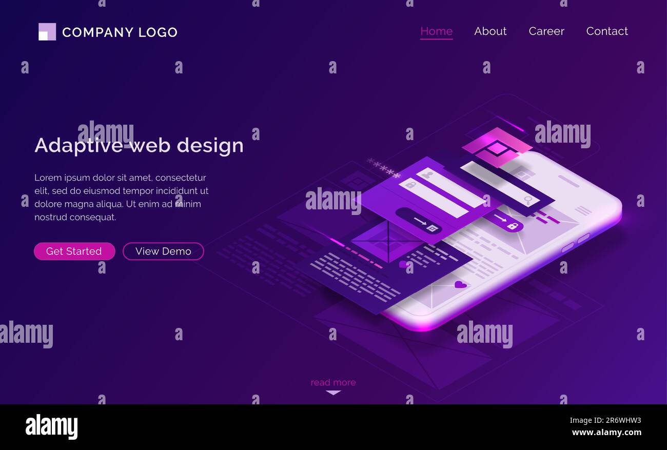 Adaptive Interface Design Isometric Landing Page User Experience Ui Ux Mobile Phone Layouts
