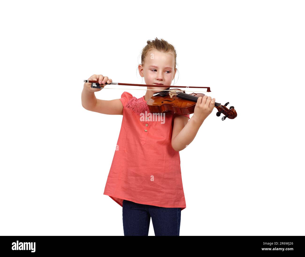 crying girl with a violin isolated on white background Stock Photo - Alamy