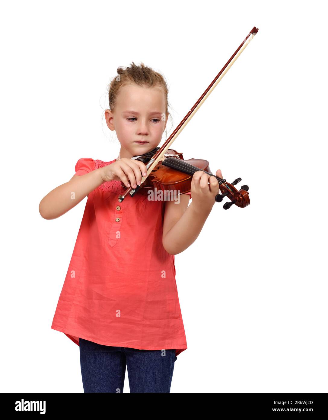 mourning girl with a violin on white background Stock Photo - Alamy