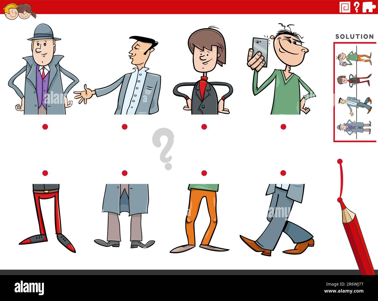 Cartoon illustration of educational activity of matching halves of ...