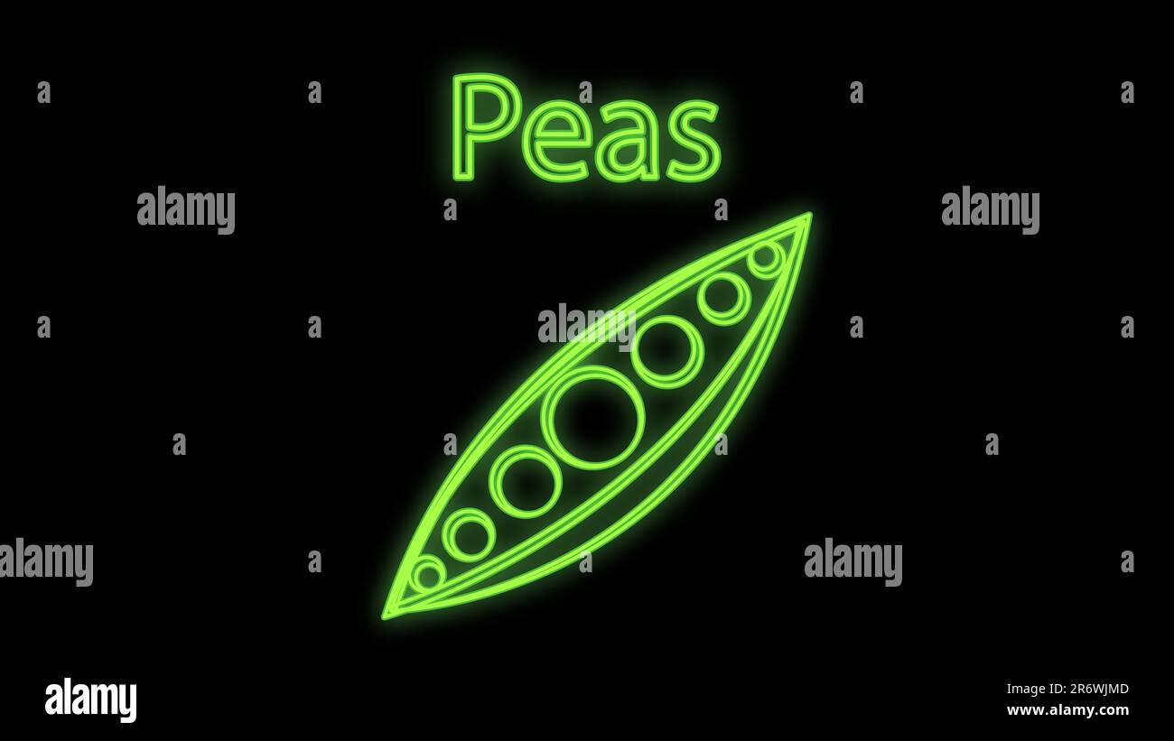 Eco food vegetables Pea sign. Green neon icon in the dark. Blurred ...