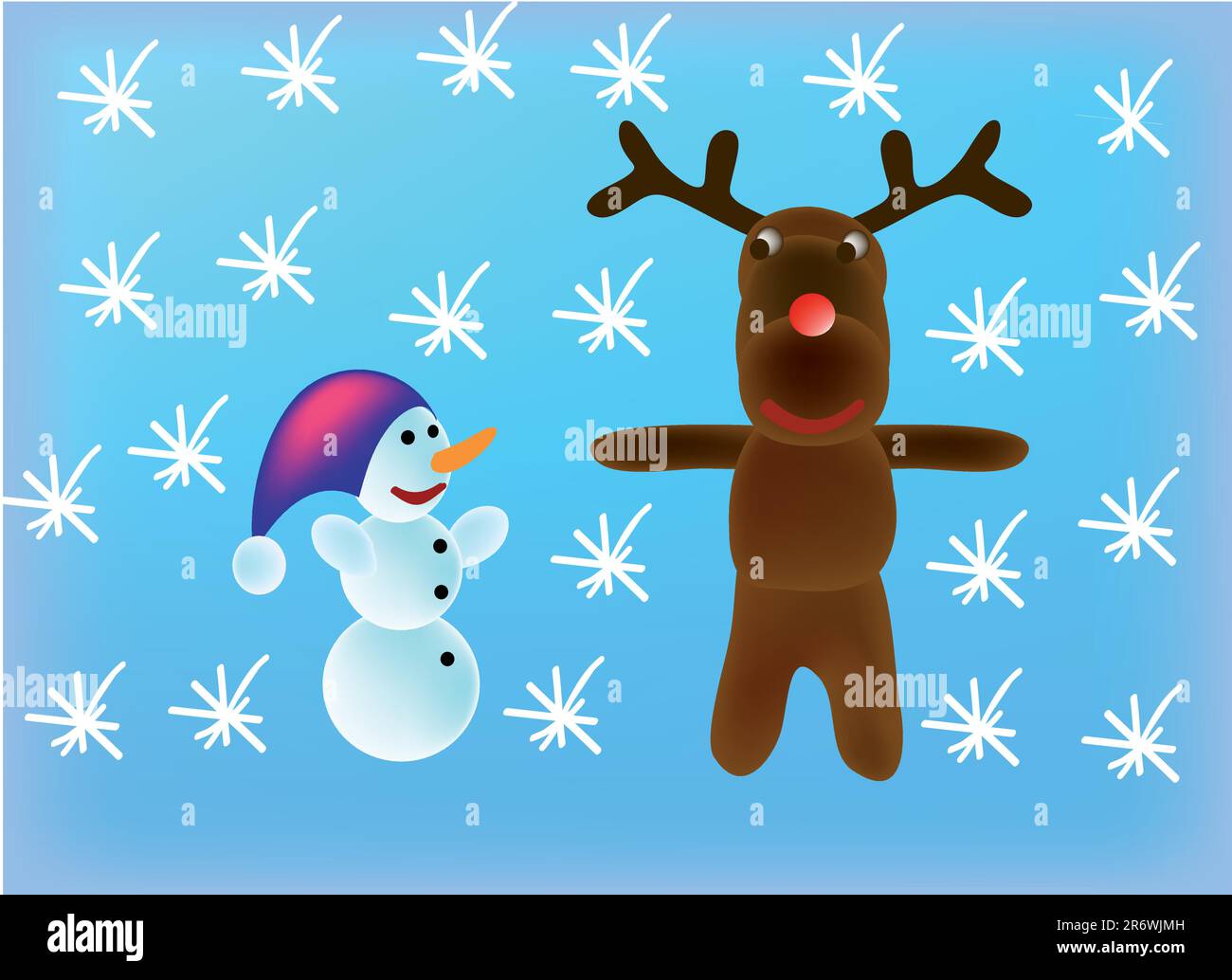 nice vector illustration of a snowman and reindeer Stock Vector Image ...