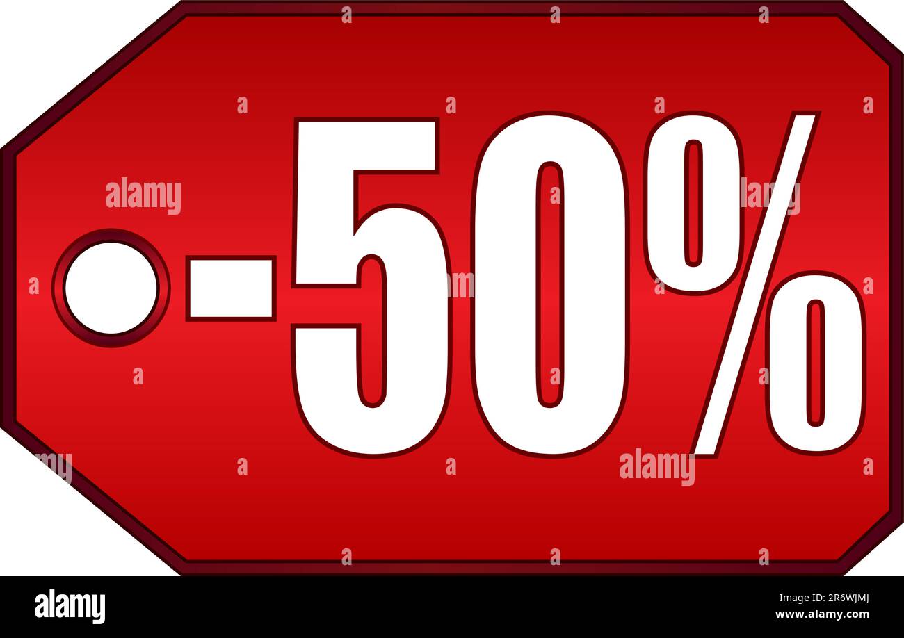 Price tag with -50% illustration isolated over white background Stock ...