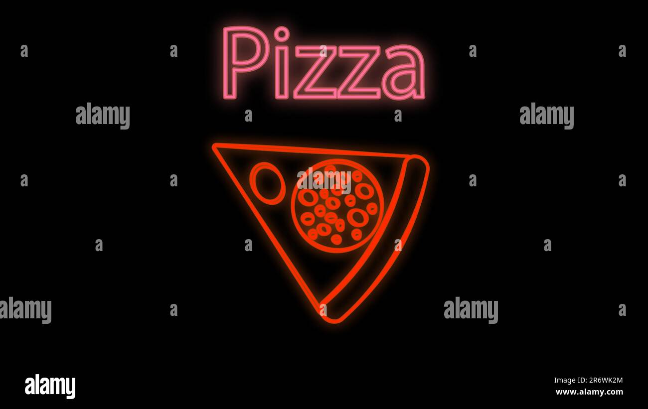 Pizza logo, emblem. Pizza neon sign, bright signboard, light banner ...