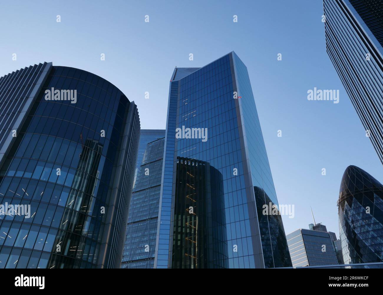 7 June 2023 - London, UK: View of City skyline from below at dusk Stock ...