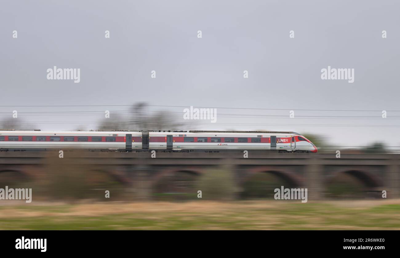 LNER class 801 electric Azuma train speeding along the east coast ...