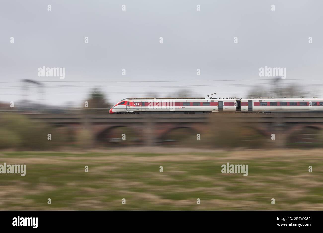 LNER class 801 electric Azuma train speeding along the east coast ...