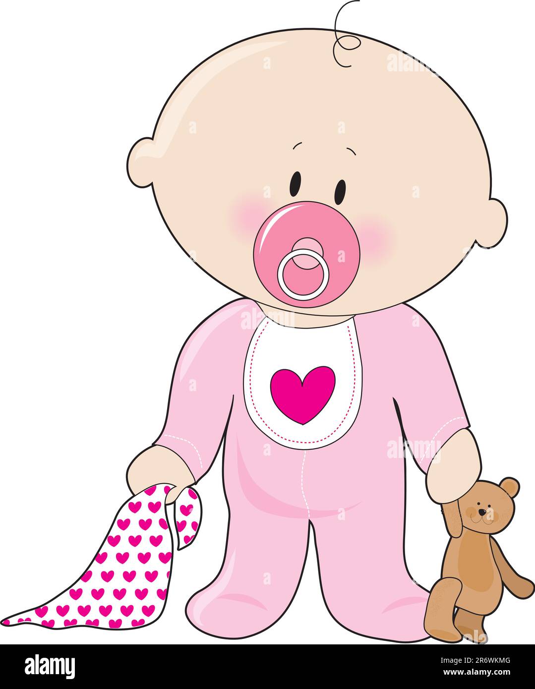 A baby girl with a soother,blanket and teddy bear Stock Vector Image ...