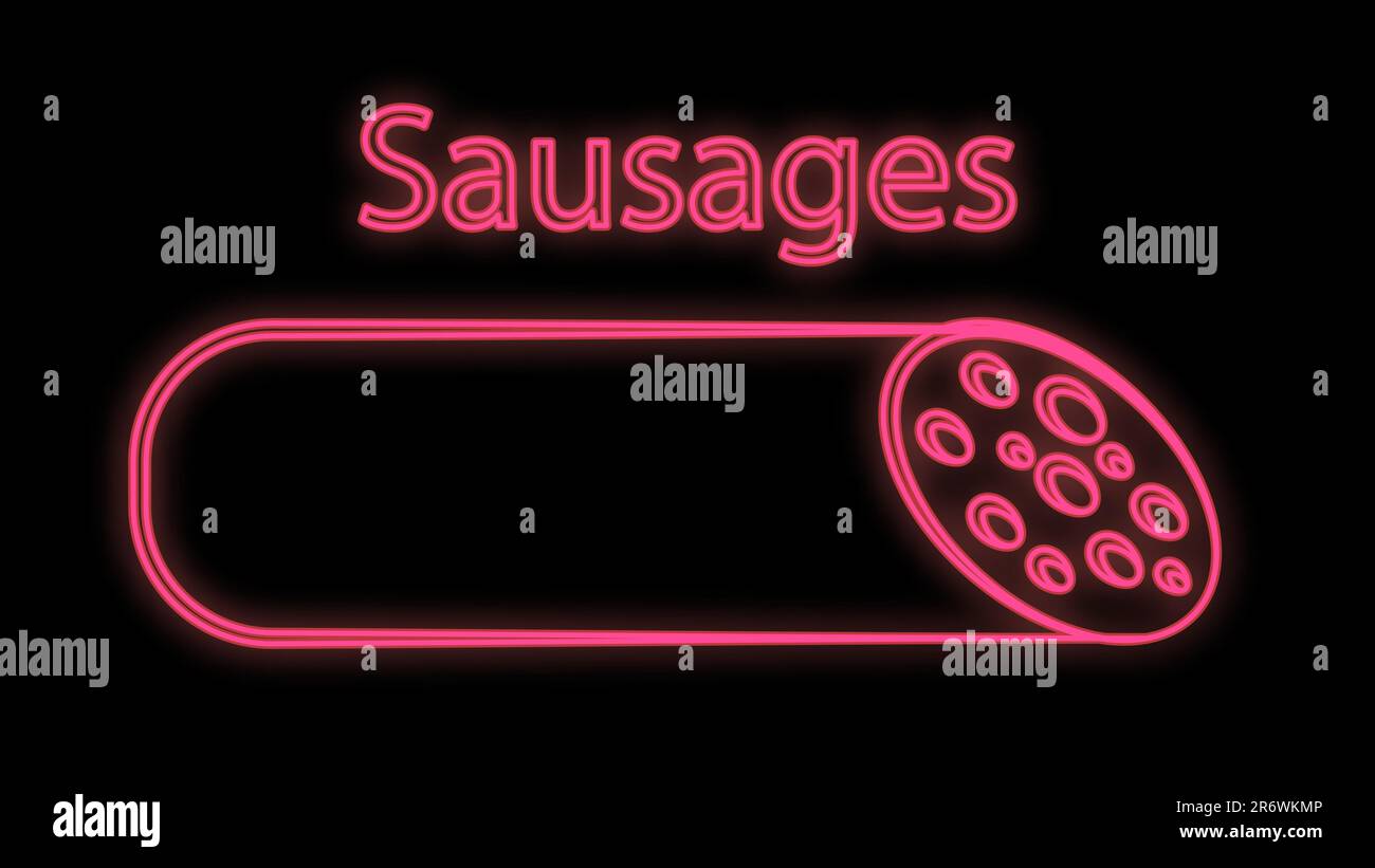 sausage on a black background, vector illustration, neon. meat sausage ...