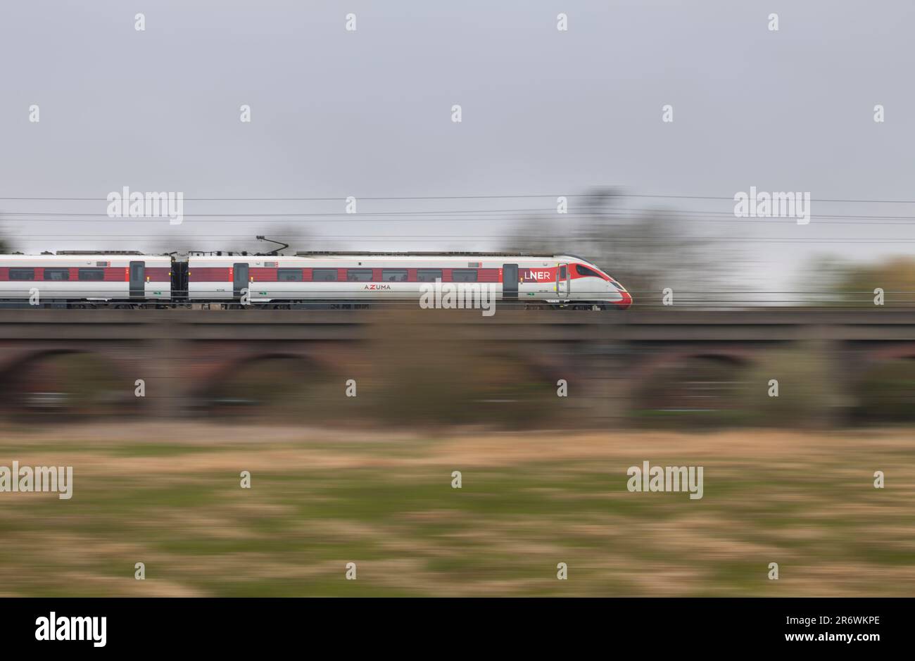 LNER class 801 electric Azuma train speeding along the east coast ...
