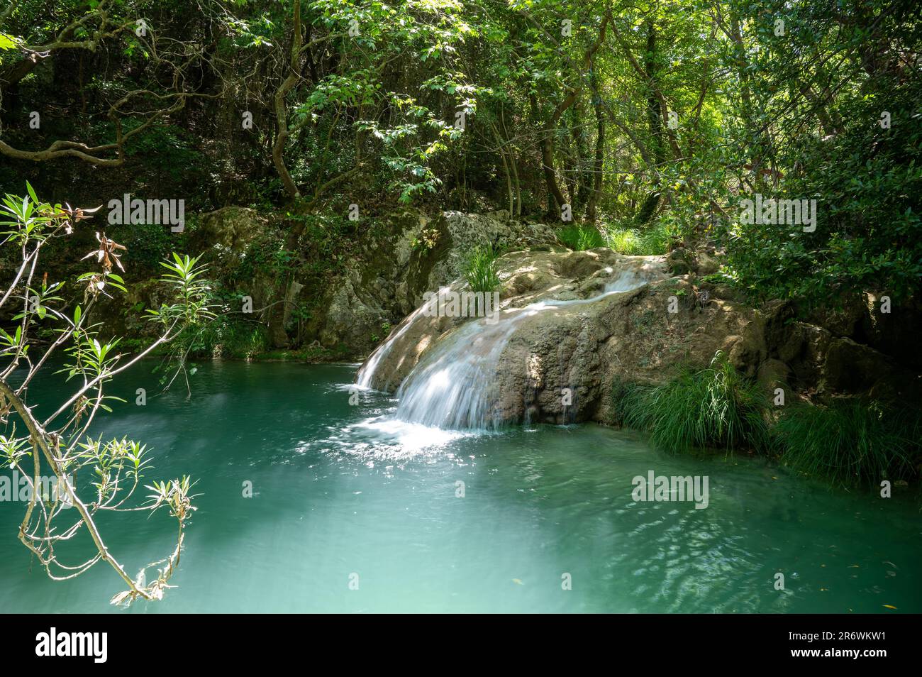 Paradise waterfalls of Polylimnio in the Peloponnese in Greece with ...