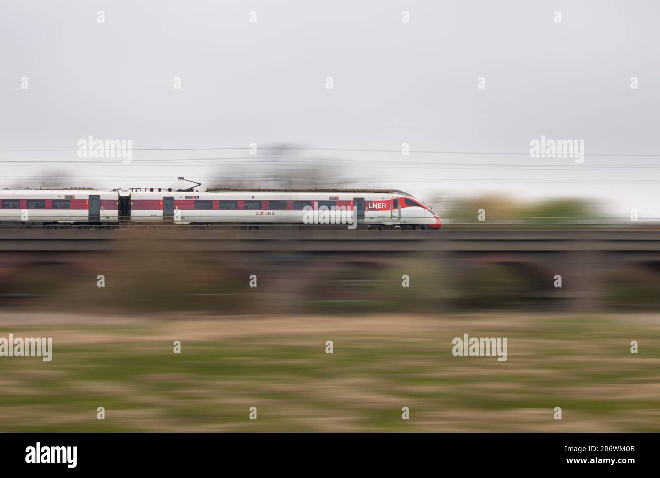 LNER class 801 electric Azuma train speeding along the east coast ...