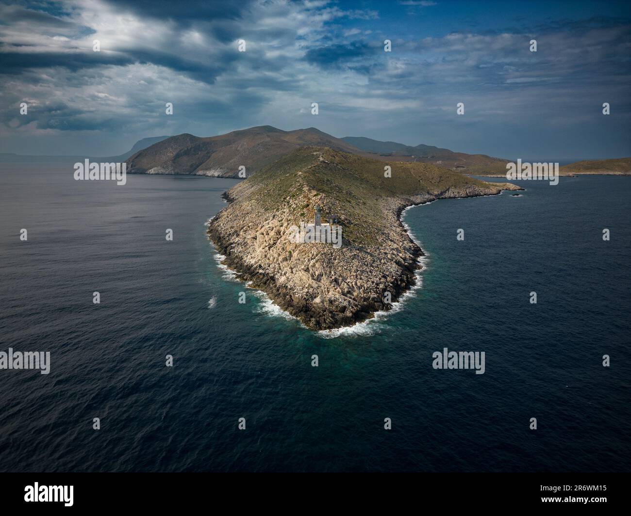 Aerial view of the lighthouse at Cape Matapan on the southern island of ...