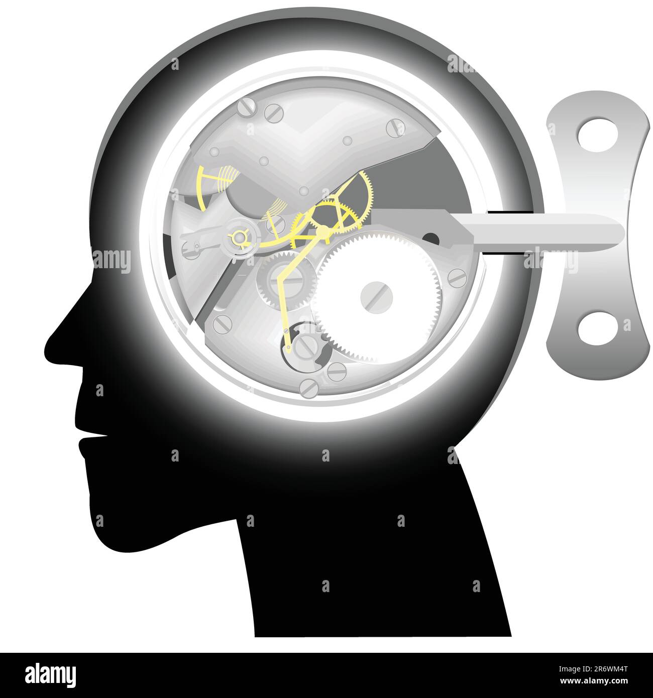 Head with the mechanism of hours instead of a brain with a clockwork ...