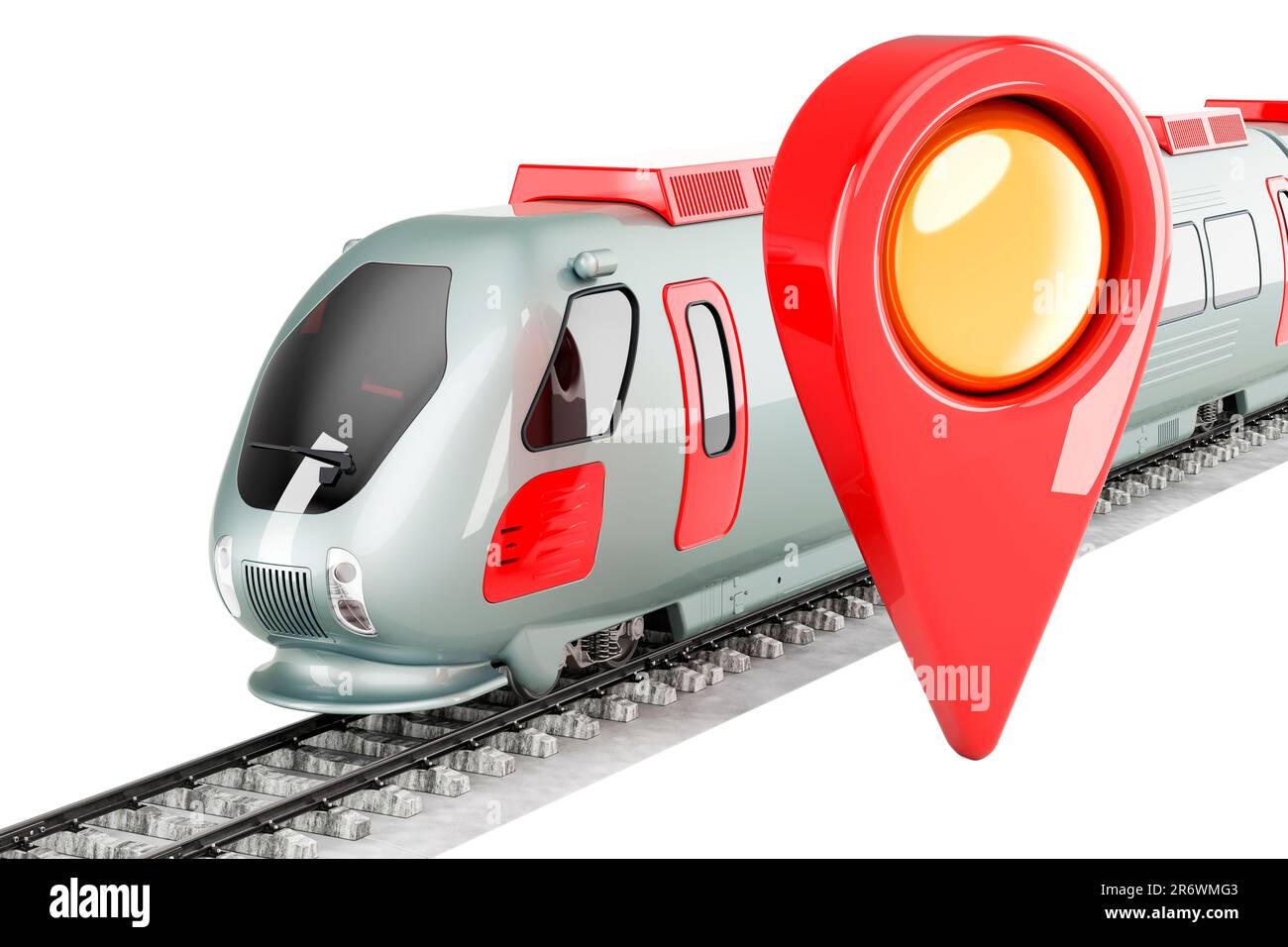 High speed train with map pointer, 3D rendering isolated on white ...