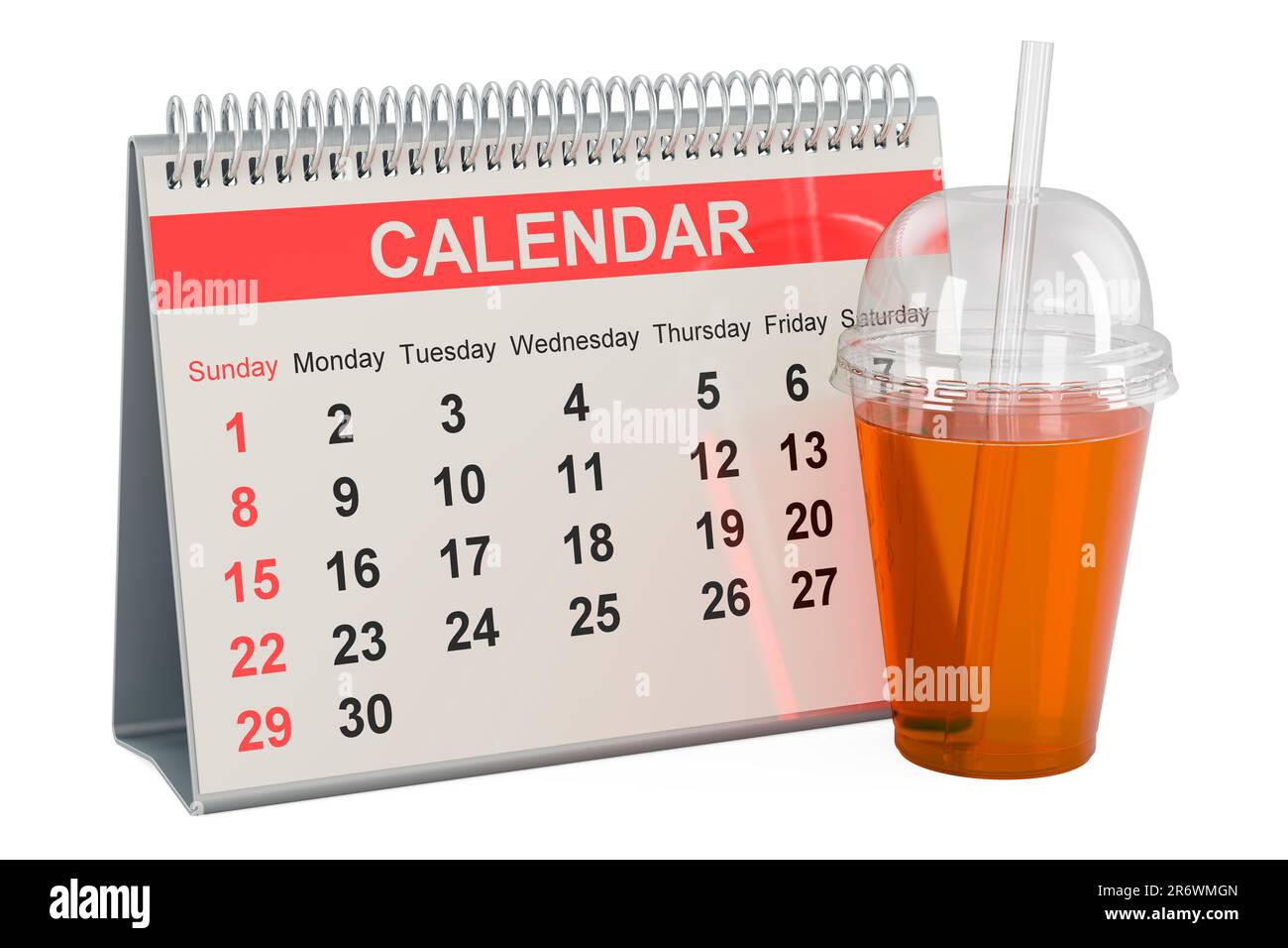 Plastic transparent disposable cup with drink with desk calendar, 3D ...
