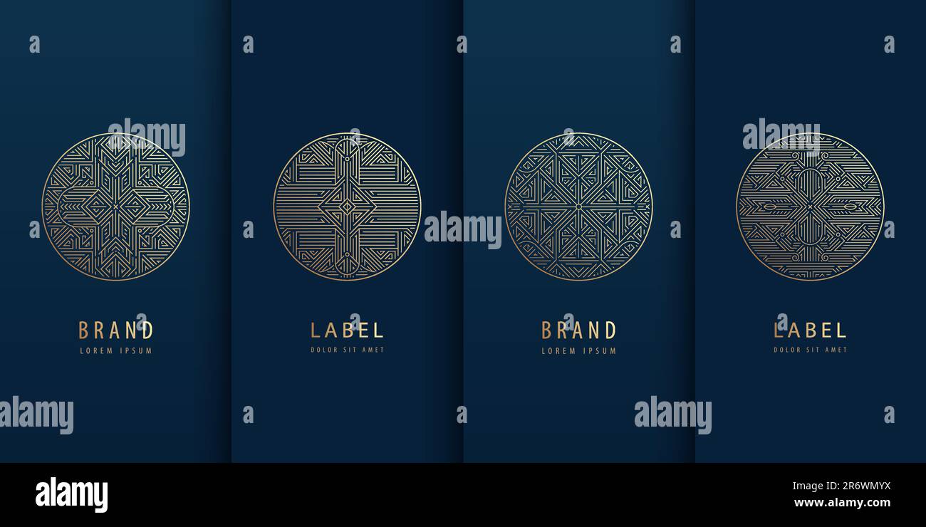 Vector set of geometric line logos, wine, jewelry, perfume and cosmetic ...