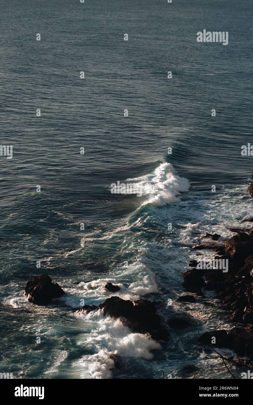 Amazing view of the ocean with white foam and waves. Beauty of nature ...