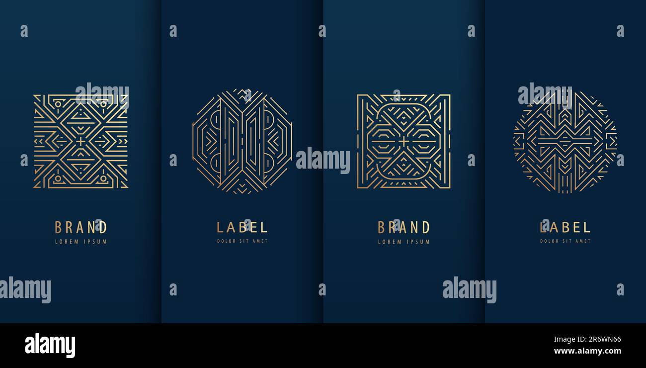 Vector set of geometric line logos, wine, jewelry, perfume and cosmetic ...