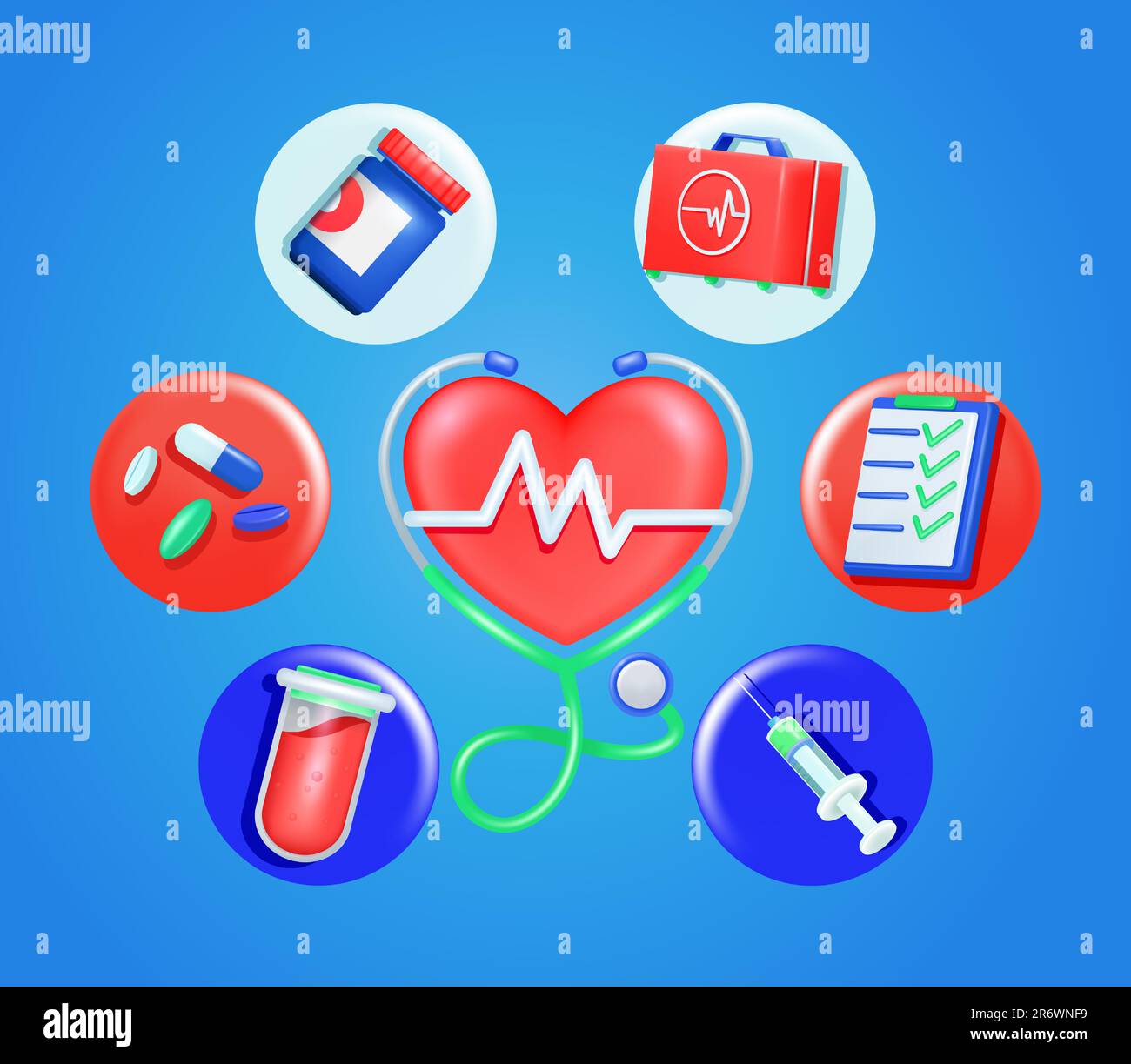 Vector 3d cartoon style medical equipment and stethoscope examination ...