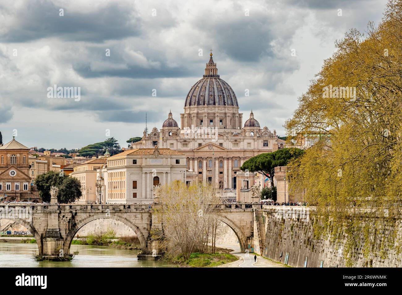 St Peter's Basilica and Ponte Sant'Angelo a bridge across the River Tiber,Rome, Italy Stock ...