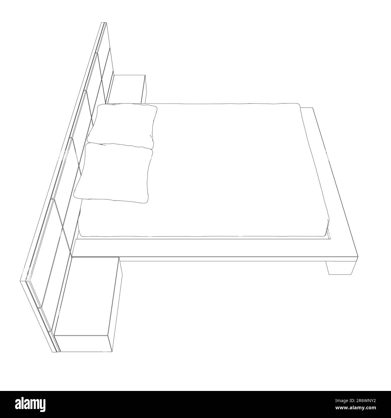 Contour line drawing of double bed. Modern comfortable luxury ...