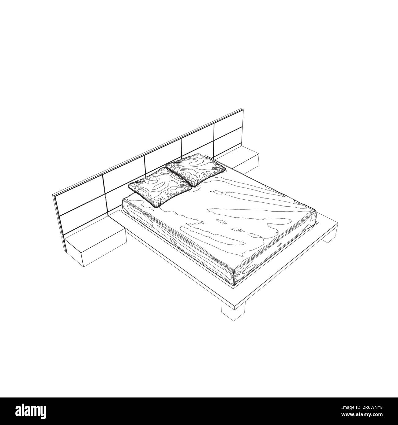 Contour line drawing of double bed. Modern comfortable luxury ...