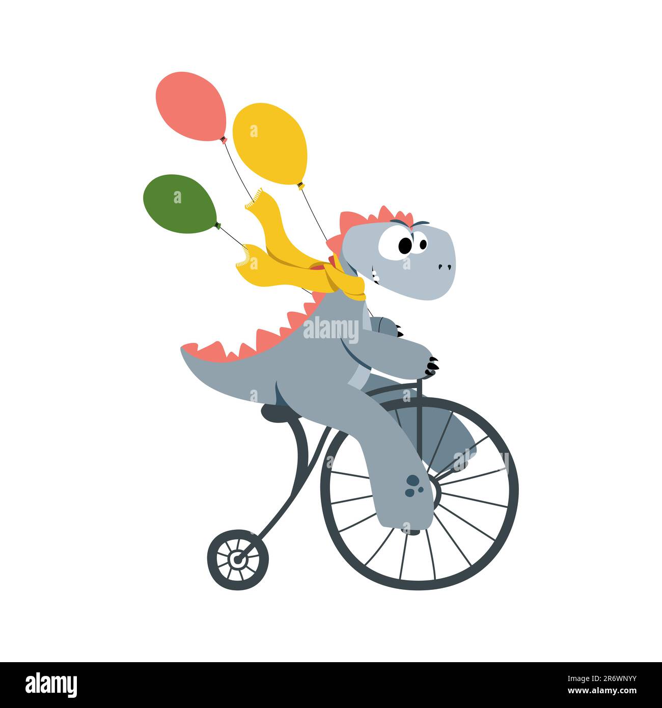 Cute dinosaur with bicycle. Circus show illustration. T-shirt graphics ...