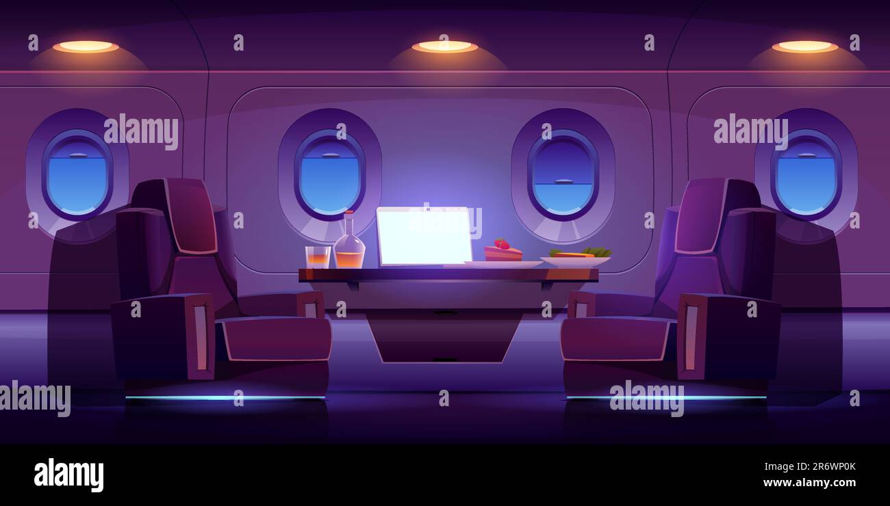 Private jet plane interior, luxury airplane cabin inside view with cozy ...