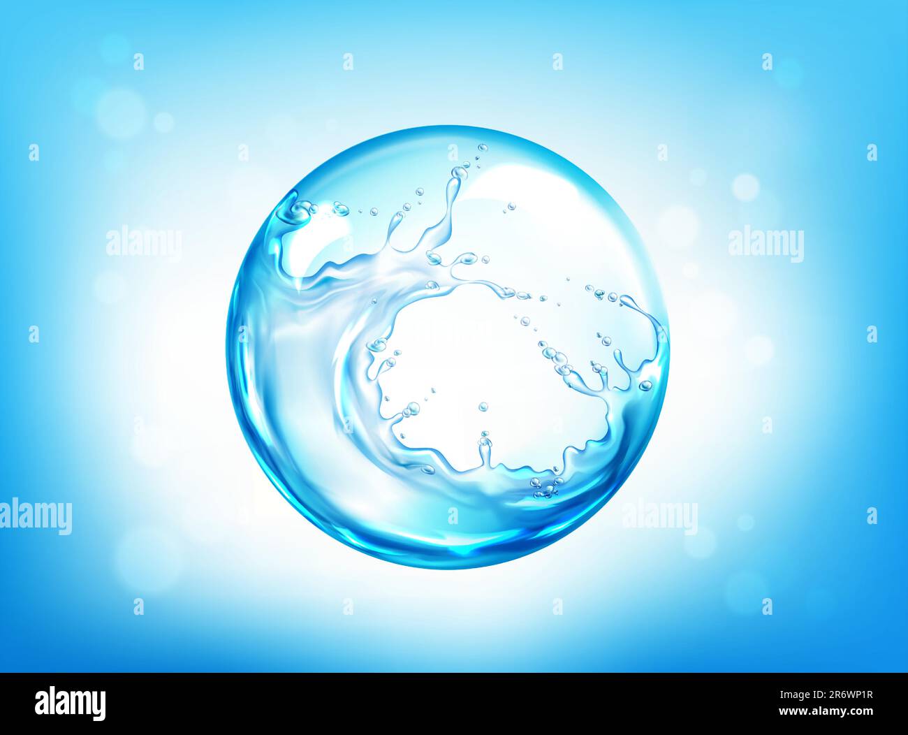 Water splashing sphere on blue defocused background with bokeh. Save ...