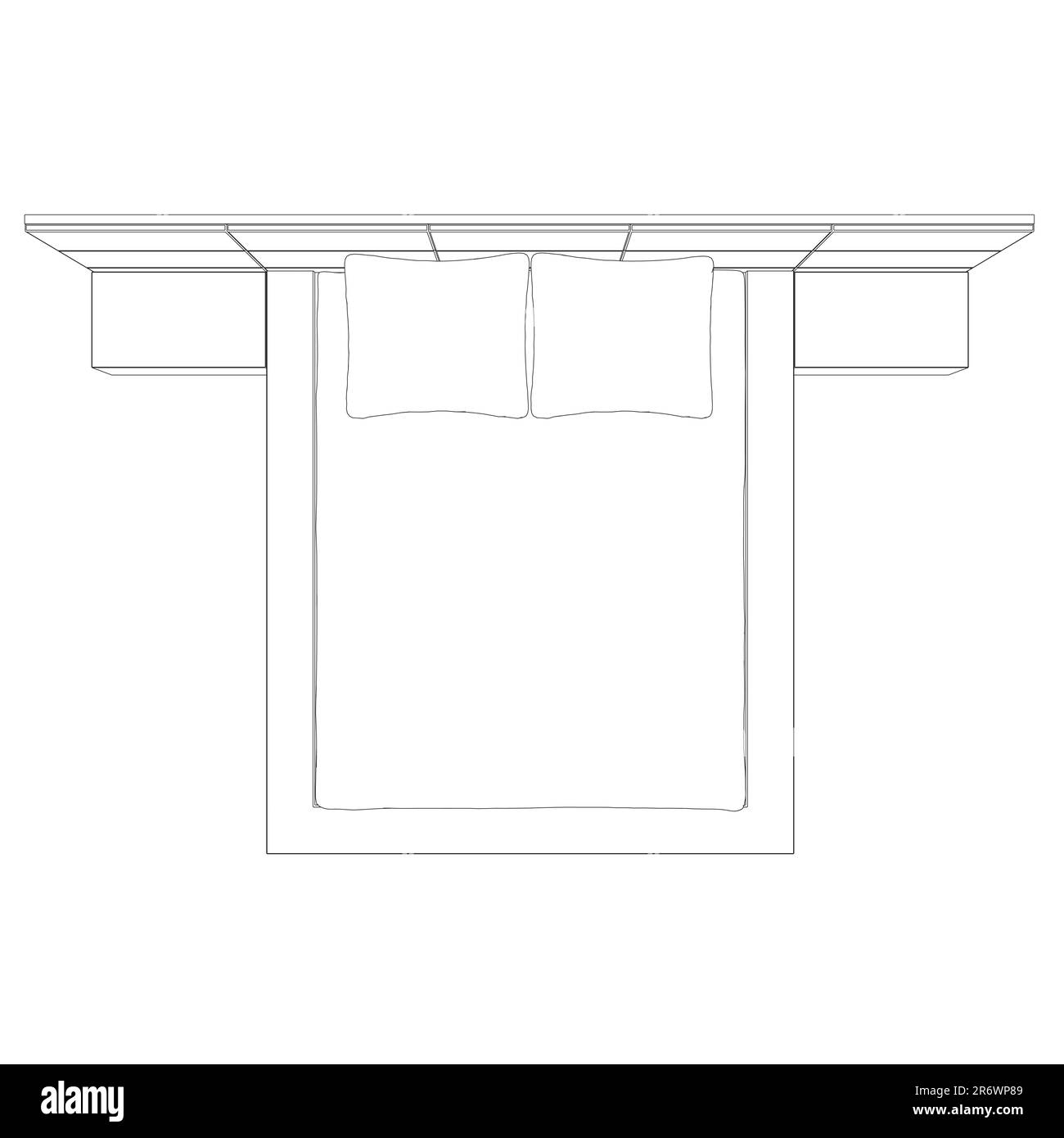 Contour line drawing of double bed. Modern comfortable luxury ...
