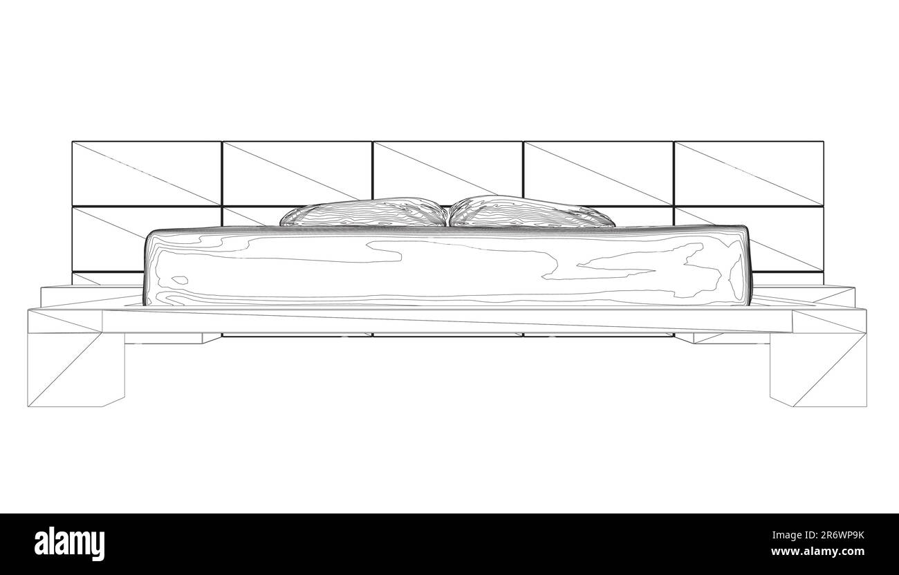 Contour line drawing of double bed. Modern comfortable luxury ...