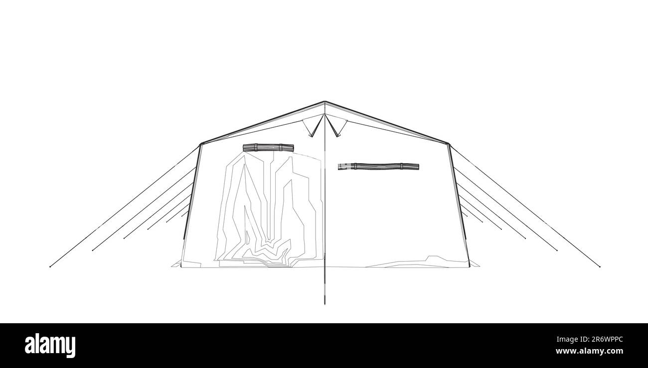 Linear Black White Tent Vector Illustration Isolated On White Background Tent For Hiking And