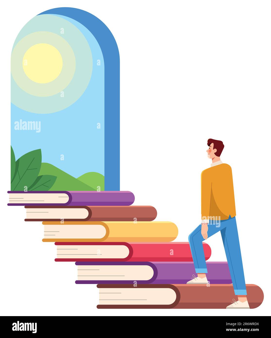 Man Climbing Book Stairs on White Stock Vector Image & Art - Alamy