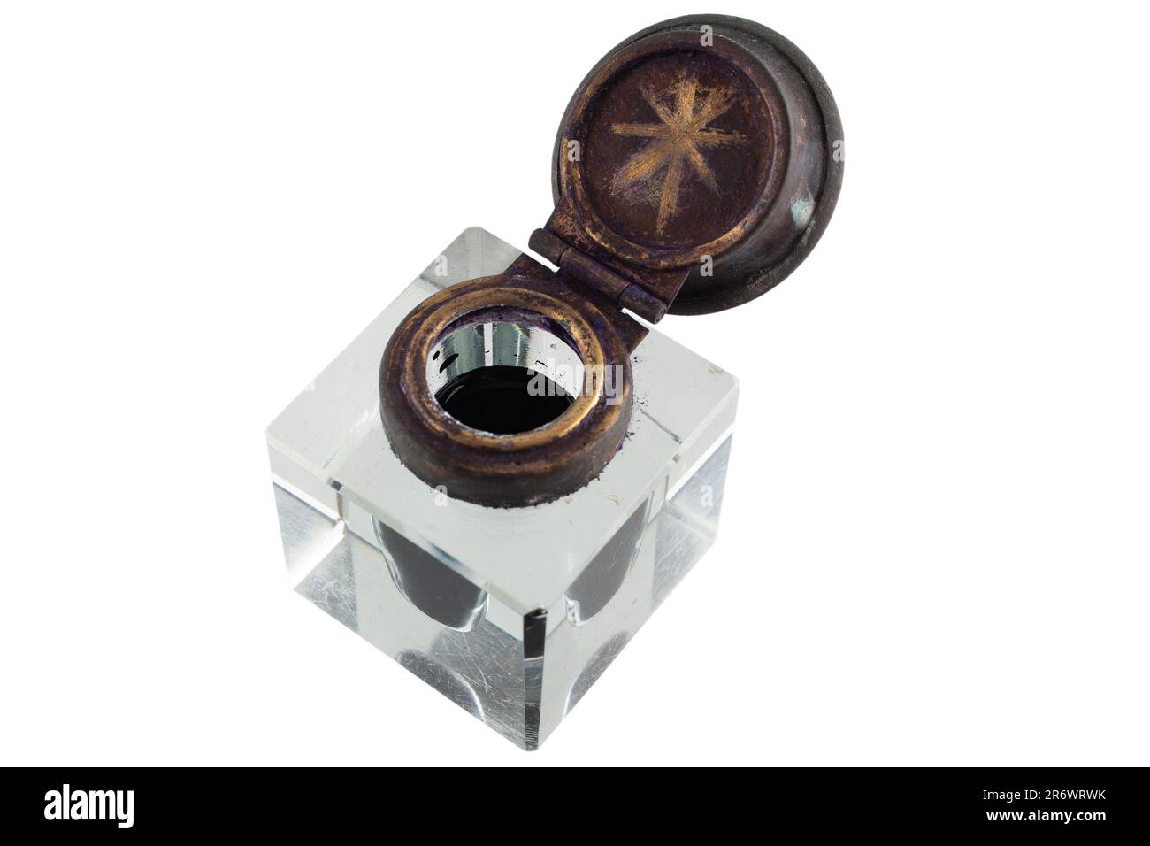Vintage glass inkwell with black ink isolated on white background Stock ...