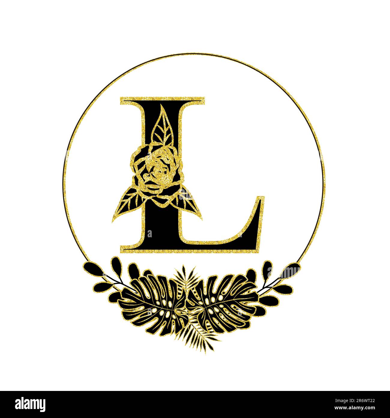 Floral Alphabet Letter L. Gold Monogram Letter in Frame. Botanical ...