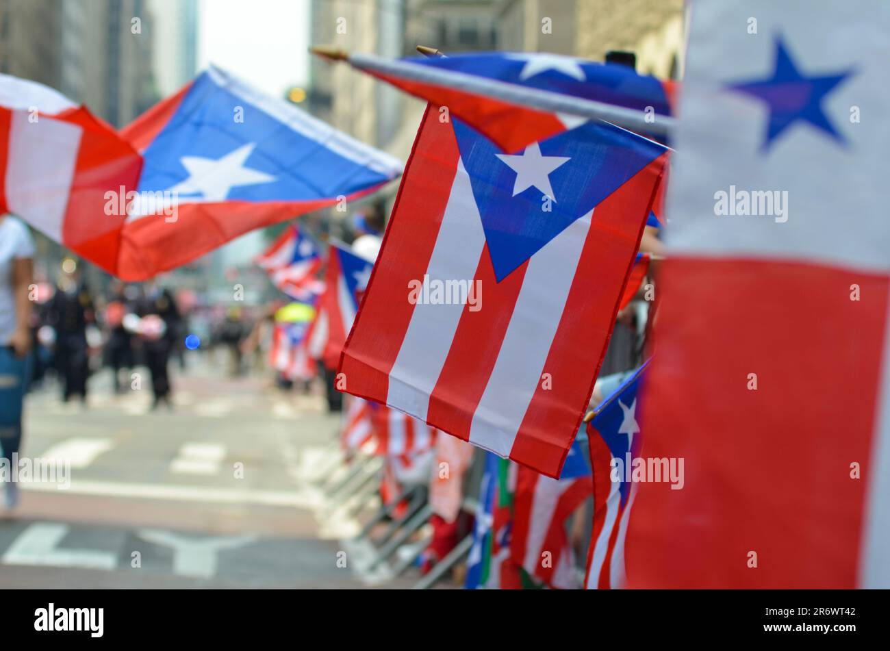New York, United States. 11th June, 2023. Puerto Rican flags are seen ...