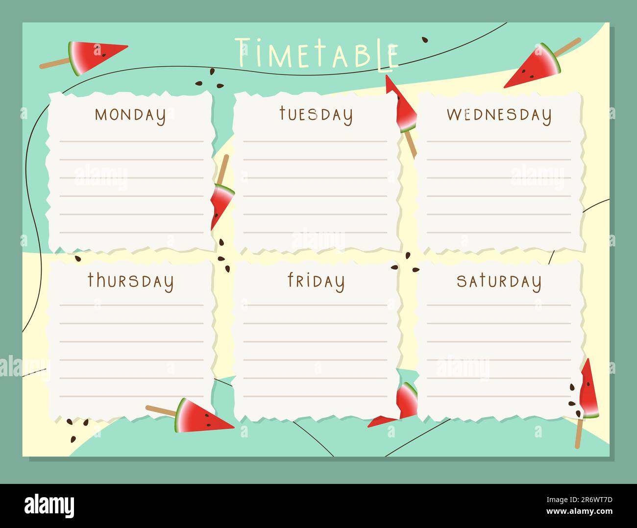 Back to school Timetable with slice watermelon. Classroom timetable ...