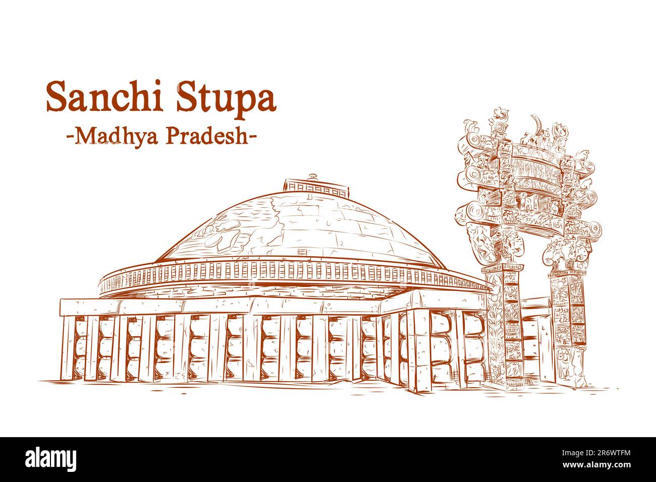 illustration of Sanchi Stupa a Buddhist comple in Raisen District of ...