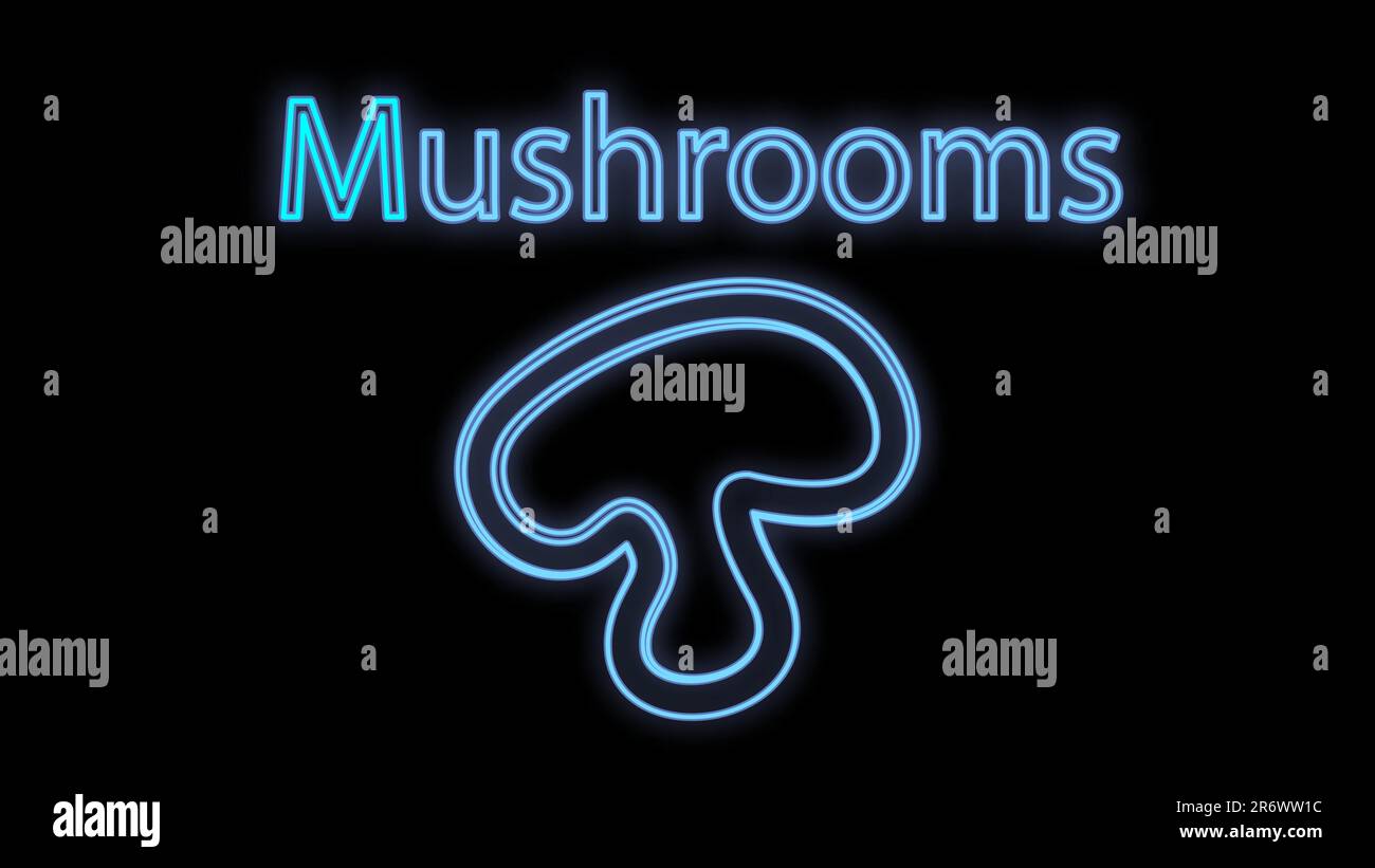 mushrooms on a black background, vector illustration, neon. a piece of ...