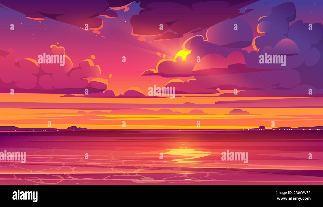 Pink sunset on beach beautiful Stock Vector Images - Alamy