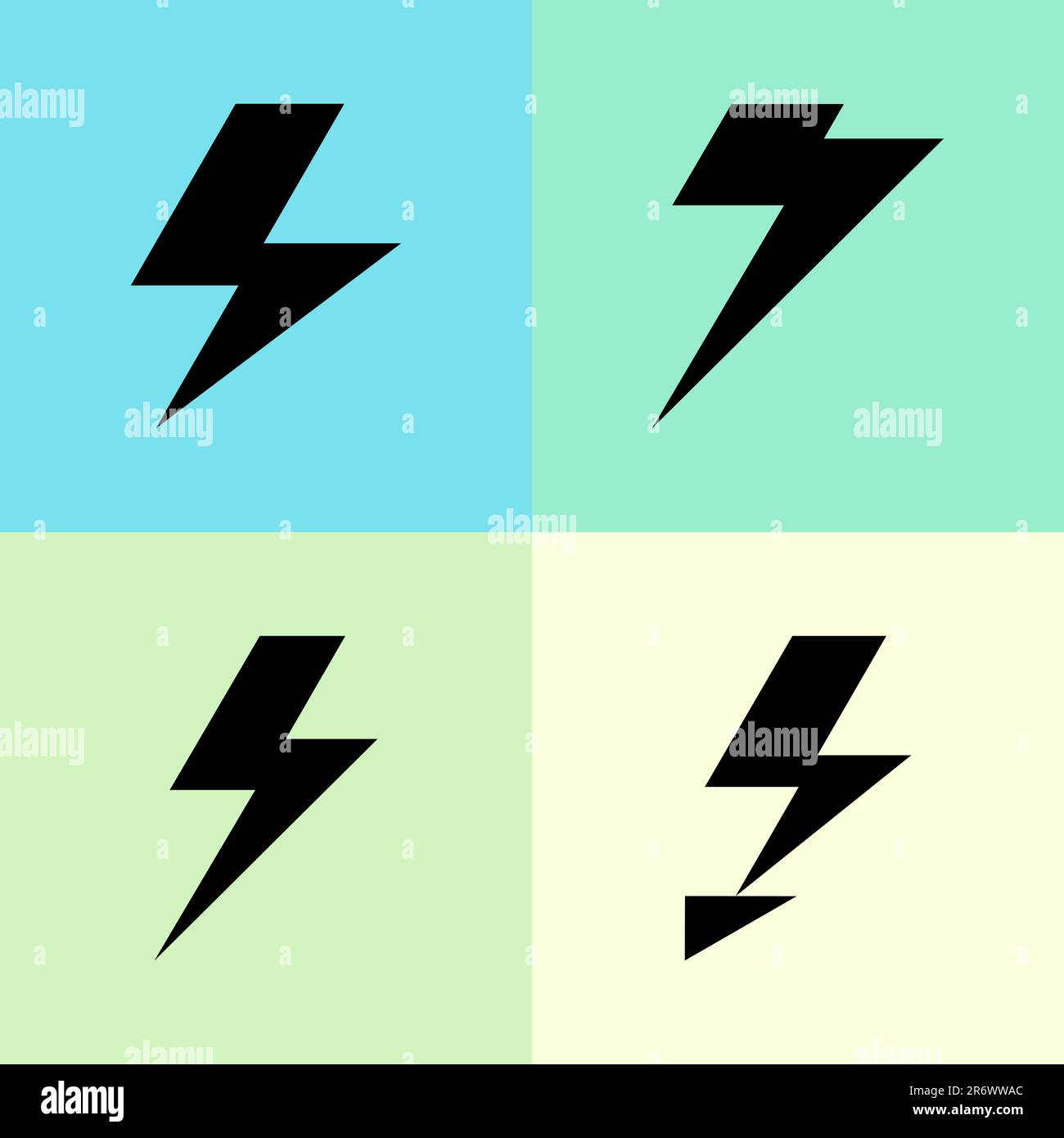Black lightning shapes are on a color background. Flat vector ...