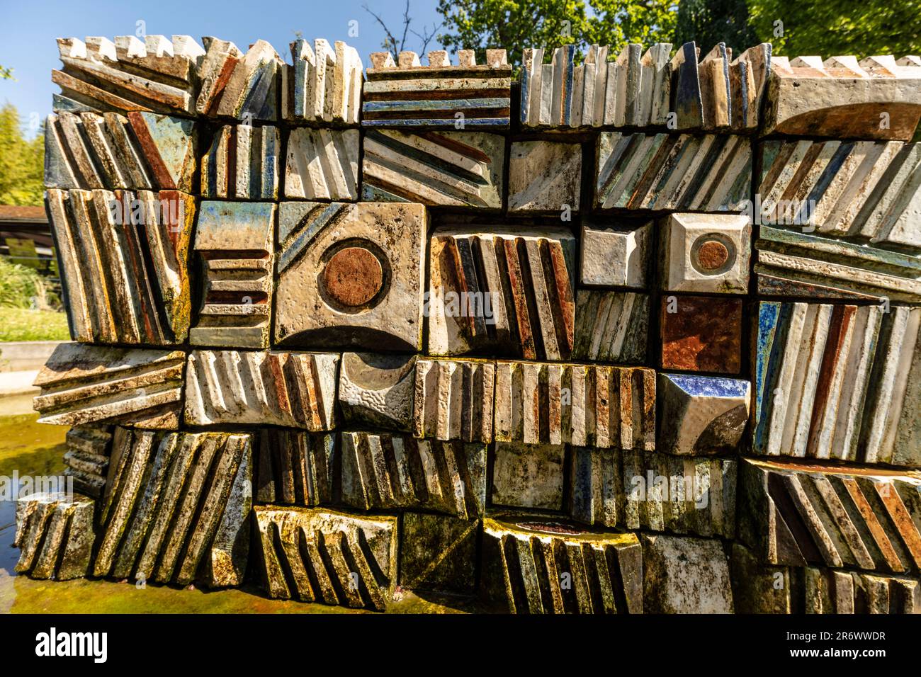 Abstract art water feature in the Parc floral de Paris, Paris, France ...