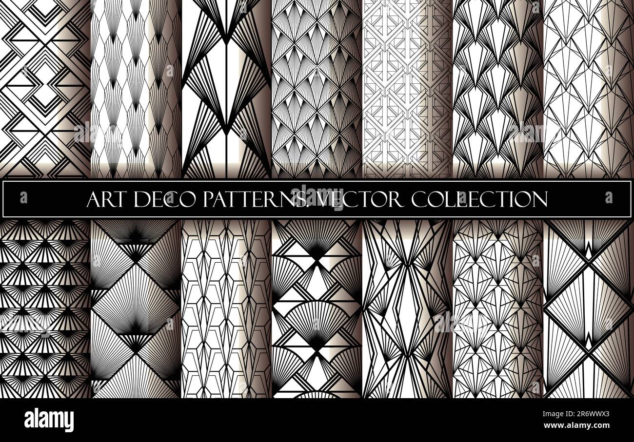 Art Deco Wallpapers Collection. Black and white seamless patterns Stock ...